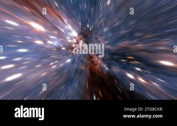 Abstract dark glow blue with glow particles hyperspace tunnel through ...