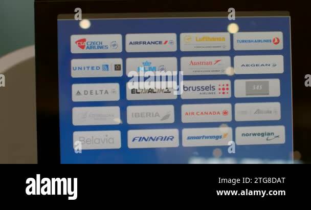 List of airlines on a computer screen monitor. Choosing a carrier to ...