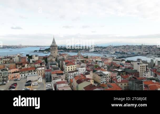 Galata Tower aerial view. Istanbul, Beyoglu district. An architectural ...