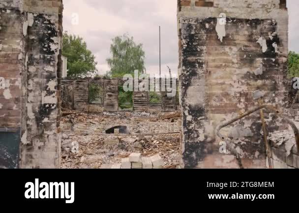Borodyanka, Ukraine - 05 15 2022: Inside view of destroyed and burned ...