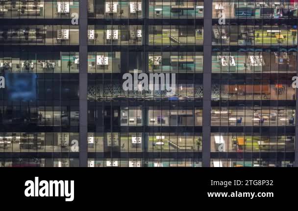 Outside view of windows in open space offices of a high class building ...
