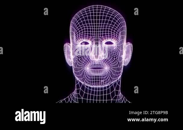 Talking mesh head. Grid head conversation. Animated speaking neon head ...