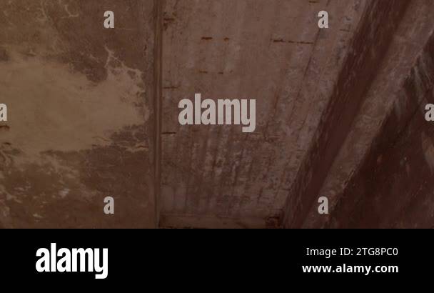 Dirty ceiling covered in mold and bird droppings in an abandoned city ...