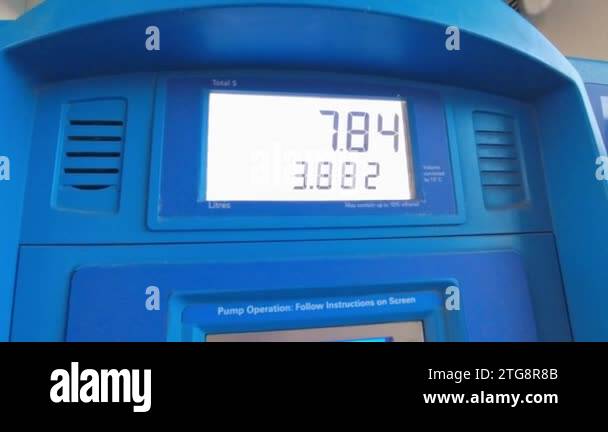 Gas station fuel meter close up, counter price while refuelling a car ...