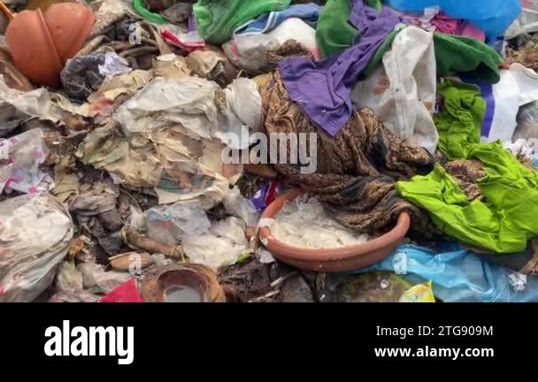 City landfill with container dump full of garbage waste. Pollution of ...