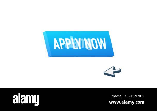 3d icon with blue apply now button on yellow background. 3d . Pointer ...