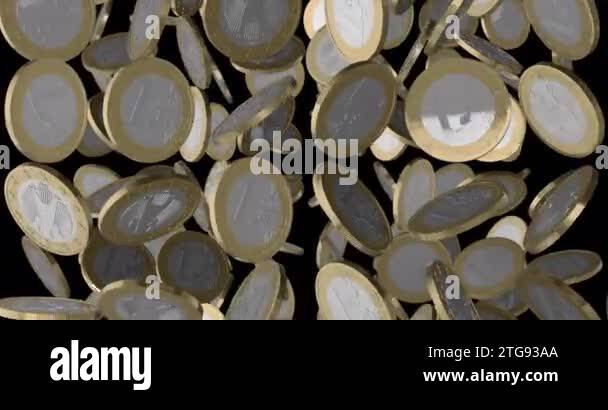 Euro European currency euro coin symbols fall, rotate and turn. Golden ...