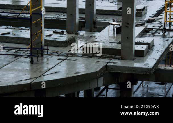 Construction site in the rain. High rise building construction ...