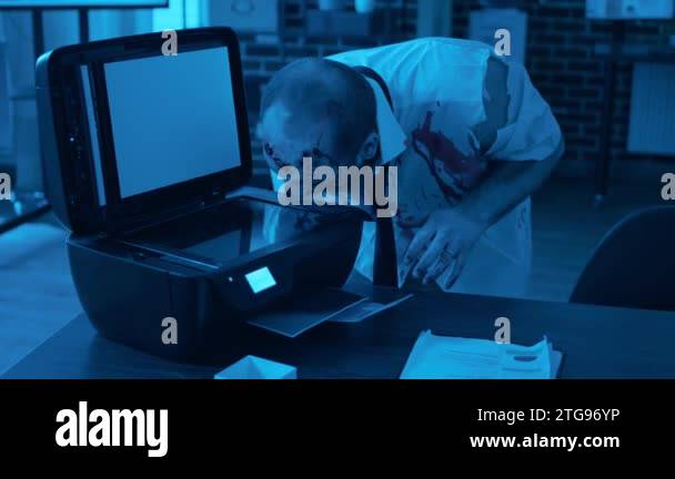 Creepy doomsday brain-eating monster damaging photocopy electronic ...