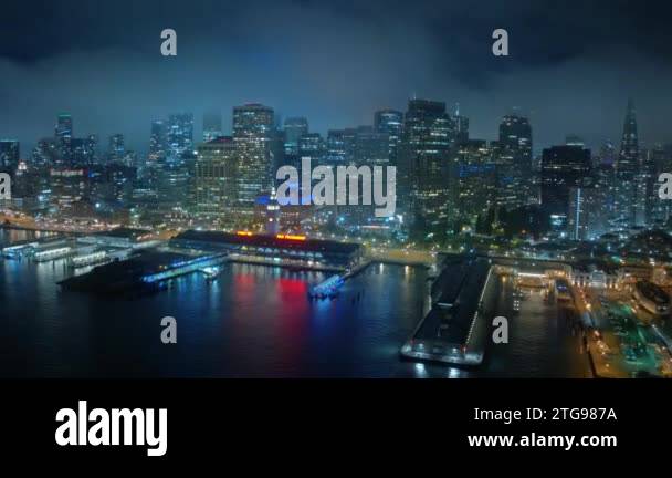 San Francisco at night hyper lapse. Illuminated Business Financial ...