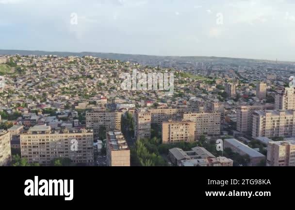 Aerial view of Soviet architecture of Yerevan. Old high-rises in the ...