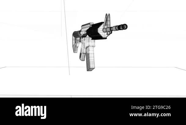 3d render of rifle gun in mesh and wireframe for 3d object for computer ...