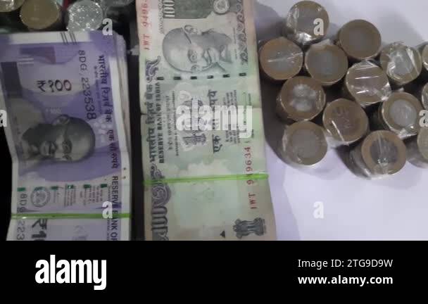 A Top view of Indian Currency new and old Notes of 20,200, 500, 100 ...