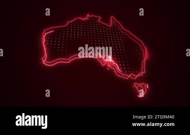 3D Moving Neon Red Australia Map Borders Outline Loop Background Stock ...