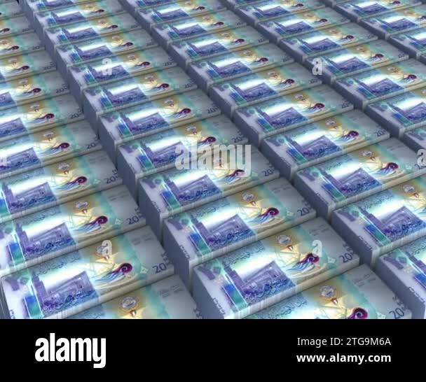 3D Illustration of Kuwait 20 Dinars Banknotes Money Stack on White ...