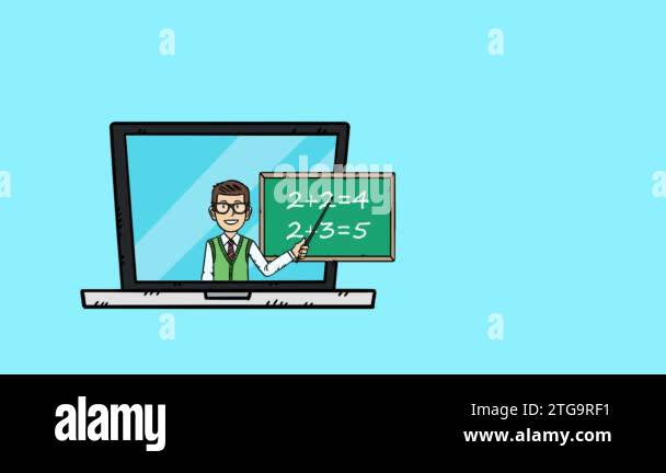 Doodle animation showing remote online learning. The teacher and the ...