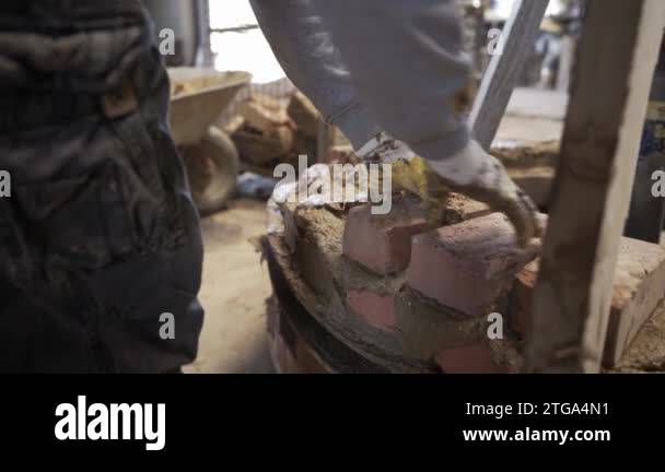 Man Builds Brick Wall for Bell Casting Mold with Traditional Technique ...