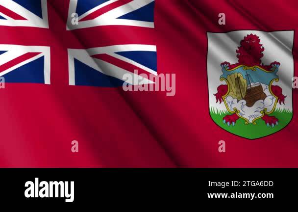 Close up realistic texture fabric textile silk satin flag of Bermuda ...