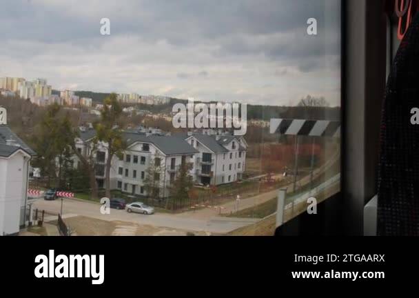 Gdansk Poland - May 2022 View on railroad track from the window of fast ...
