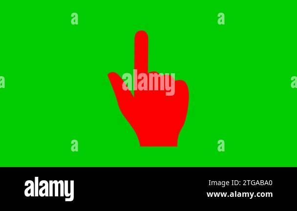 Animated red symbol of hand with forefinger. Index finger points ...