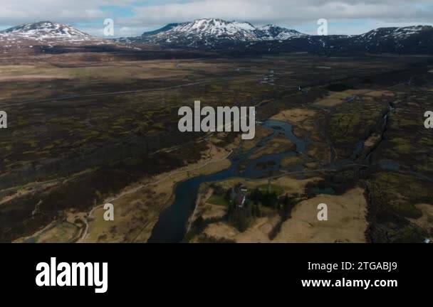 The well visible tectonic plate at Thingvellir National Park in Iceland ...