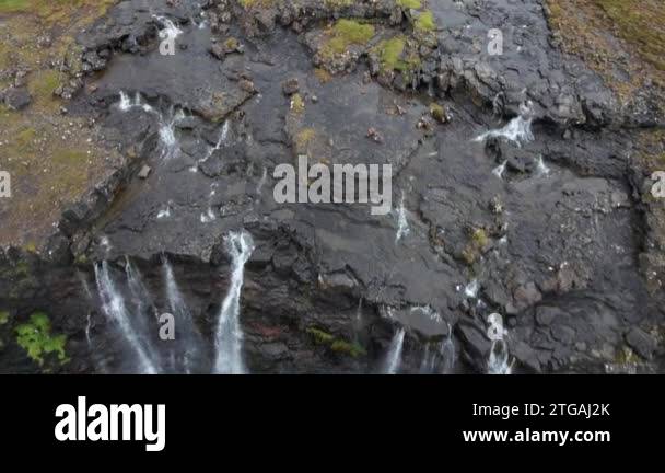 Aerial of a Delightful Fossa Waterfall in Faroe Islands. Majestic ...