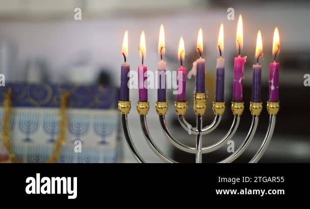 Lighting hanukkiah menorah candle is Jewish tradition that has been an ...