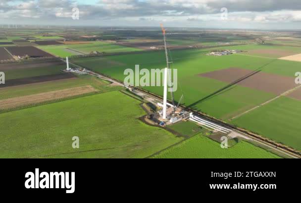 Building process of Wind turbine windmill construction with cranes ...