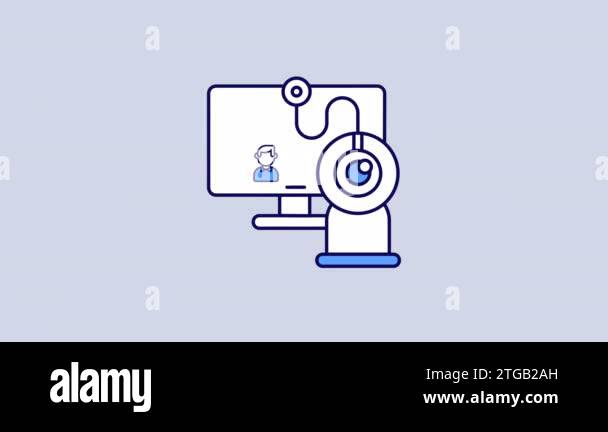 Animated video chat color icon. Web camera connecting to computer. Online conference. Seamless ...