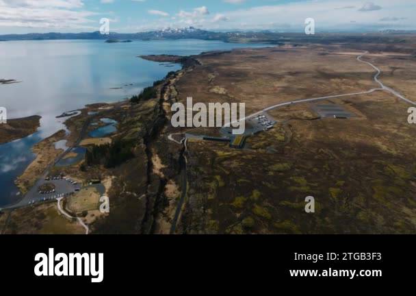 The well visible tectonic plate at Thingvellir National Park in Iceland ...