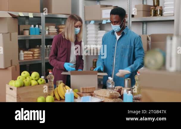 Multicultural people wearing medical face masks and rubber gloves ...