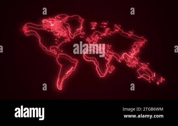 3D Neon Red World Map Borders Outline Loop Background Stock Video ...