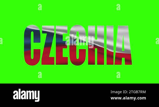 Czechia country lettering word text with flag waving animation on green ...