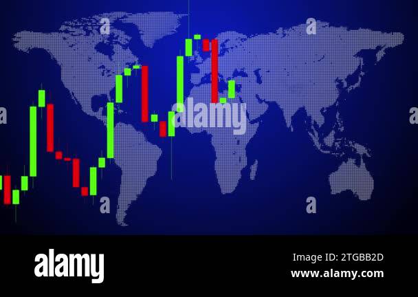 Candlestick graph of exchange market with dot world map. Seamless loop animation Stock Video ...