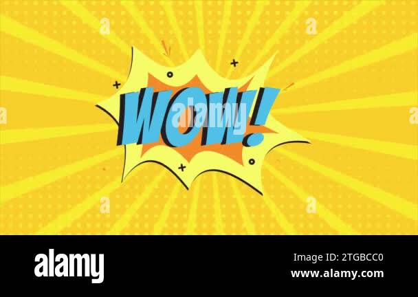 A comic strip cartoon animation, with the word Wow appearing. Yellow ...