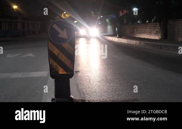 Image of reflective traffic signs that provide traffic control at night ...