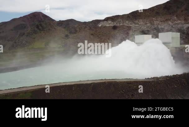 Dam with large discharge pressure of the water. Water dam. Shooting ...