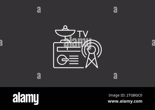 Animated broadcast white line icon. TV and radio translation ...