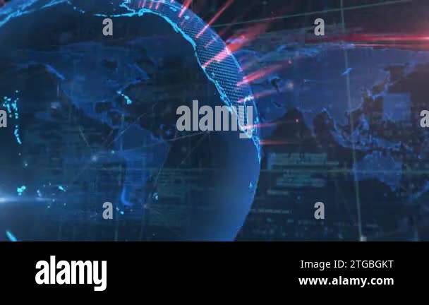 Animation Of Connected Dots Over Rotating Globe Over Map Lens Flares 7153