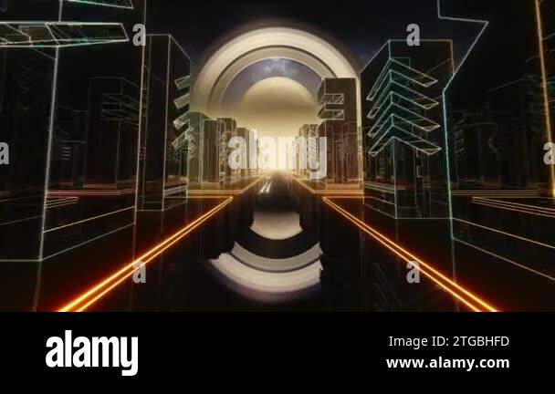 A synthwave futuristic sci-fi loop with planet Saturn in the background ...