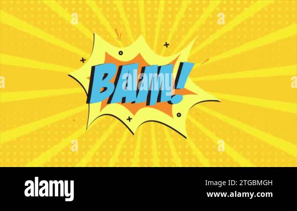 A comic strip cartoon animation, with the word Bam appearing. Yellow ...