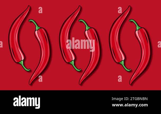 Red peppers moving animation. 2D animation of hot peppers on a red ...