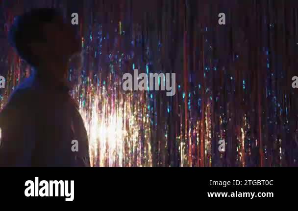 Bad party. Desperate man. Neon light portrait. Sad profile guy feeling ...