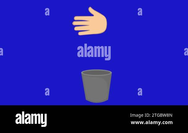 Loop animation of a hand throwing a paper into a basket, on a blue ...