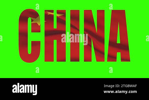 China country lettering word text with flag waving animation on green ...