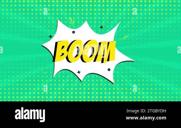 A comic strip cartoon animation, with the word Boom appearing. Green ...