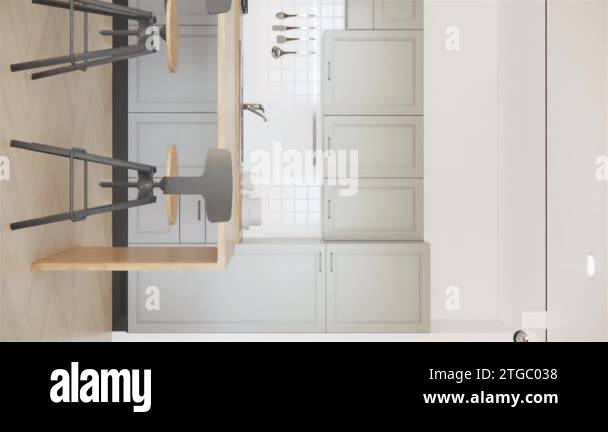 3d rendering 4K animation video interior mock up kitchen room with ...