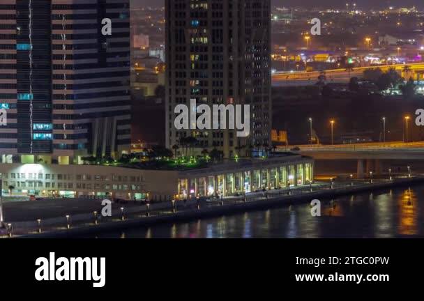 Cityscape of skyscrapers in Dubai Business Bay with water canal aerial ...