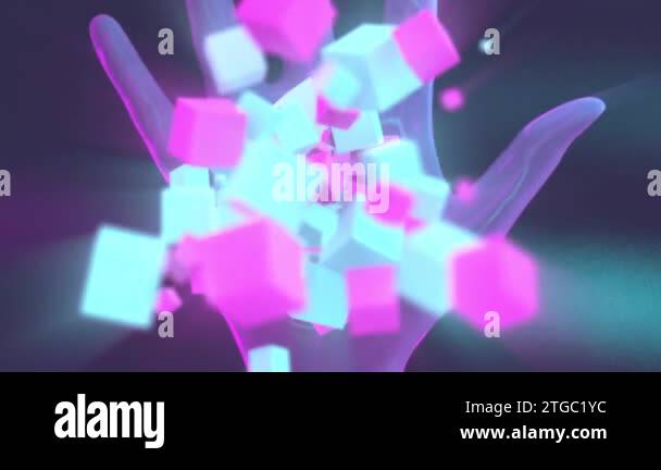 Meta verse brick - 3d generated cyborg opens hand and releases purple ...