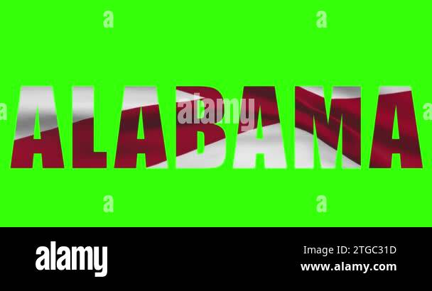 Alabama state name on green screen with state flag waving animation ...